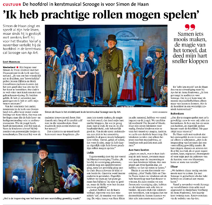 De hoofdrol in kerstmusical Scrooge is voor Simon de Haan in het Noord-Hollands Dagblad :: Ap ...